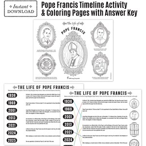 Pope Francis Activity Bundle: Coloring Pages, Timeline, Word Search ...