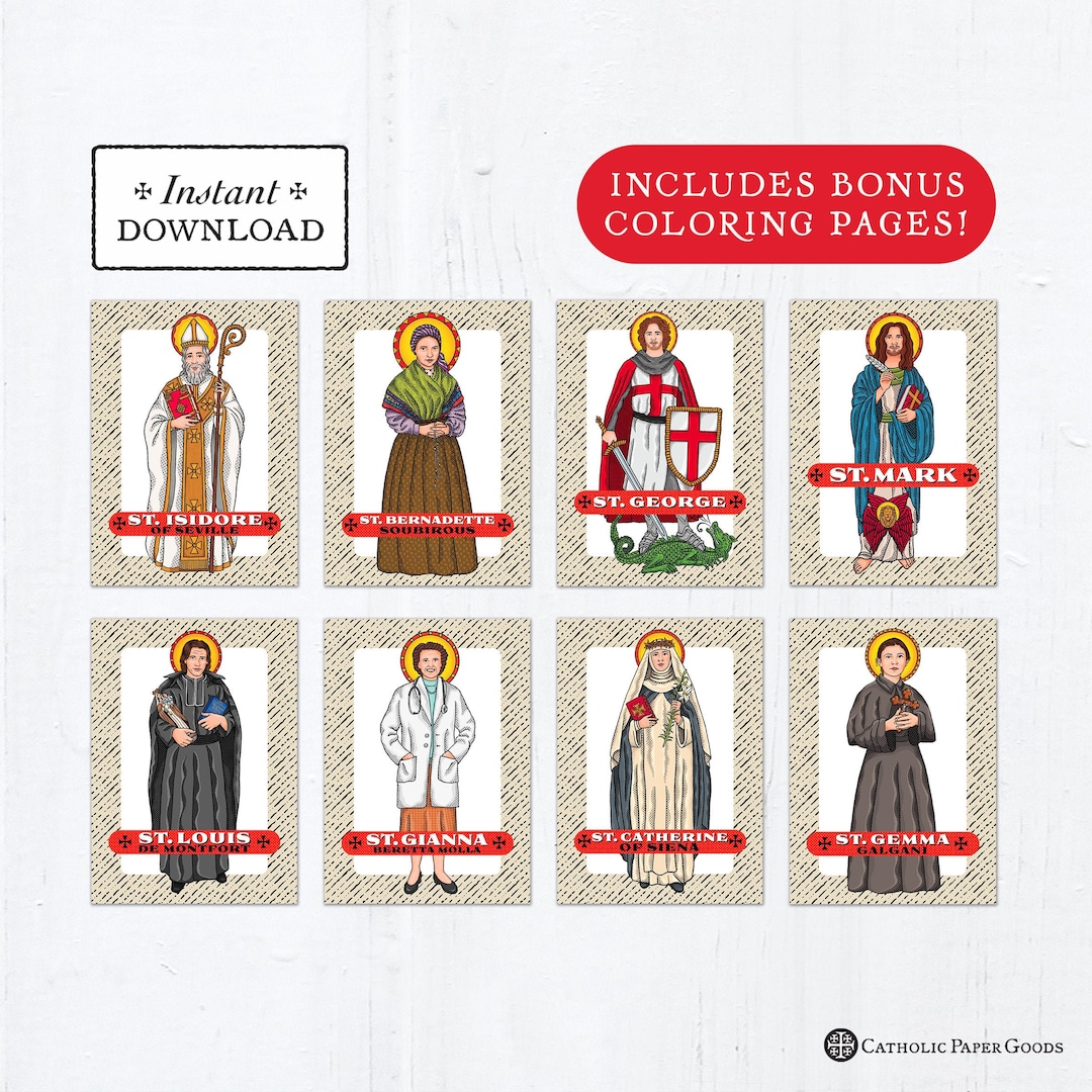 Catholic Saint Trading Cards: April Set #1 + Coloring Pages (printable ...