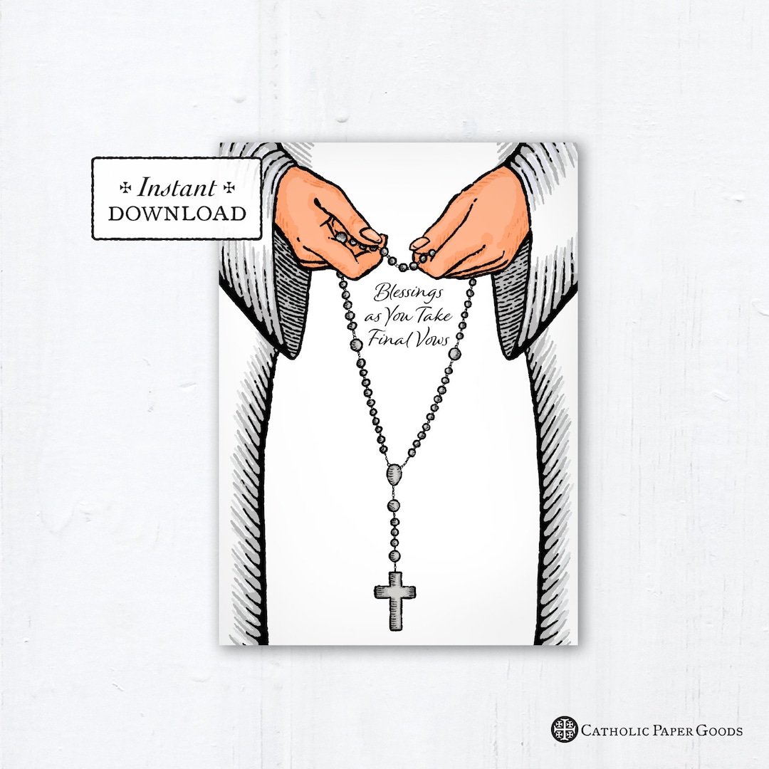 Nun Final Vows Card Praying Rosary White Habit - Instant Download - DIY ...