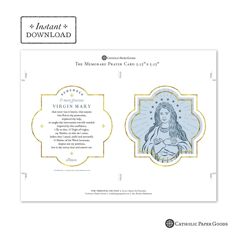 The Memorare Marian Prayer Card - Art Print - Instant Download - DIY ...
