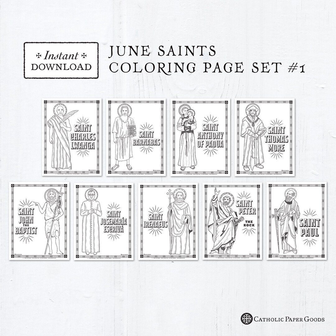Catholic Coloring Pages - June Saints Set #1 - Bundle of 9 - Catholic ...