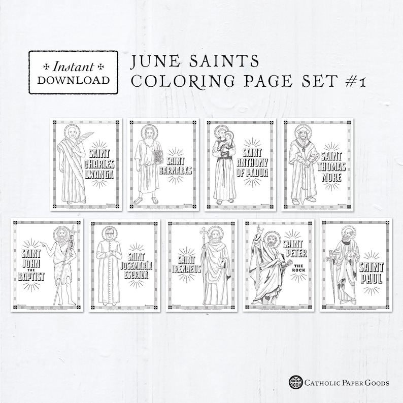 Catholic Coloring Pages June Saints Set 1 Bundle of 9 - Etsy