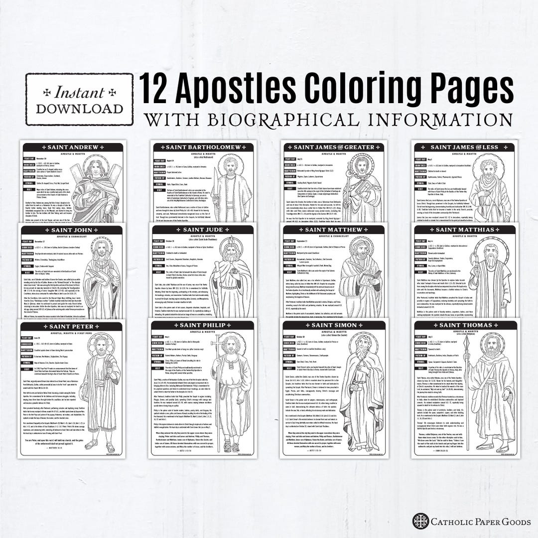 The 12 Apostles Coloring Pages, Biographical Information & Scripture ...
