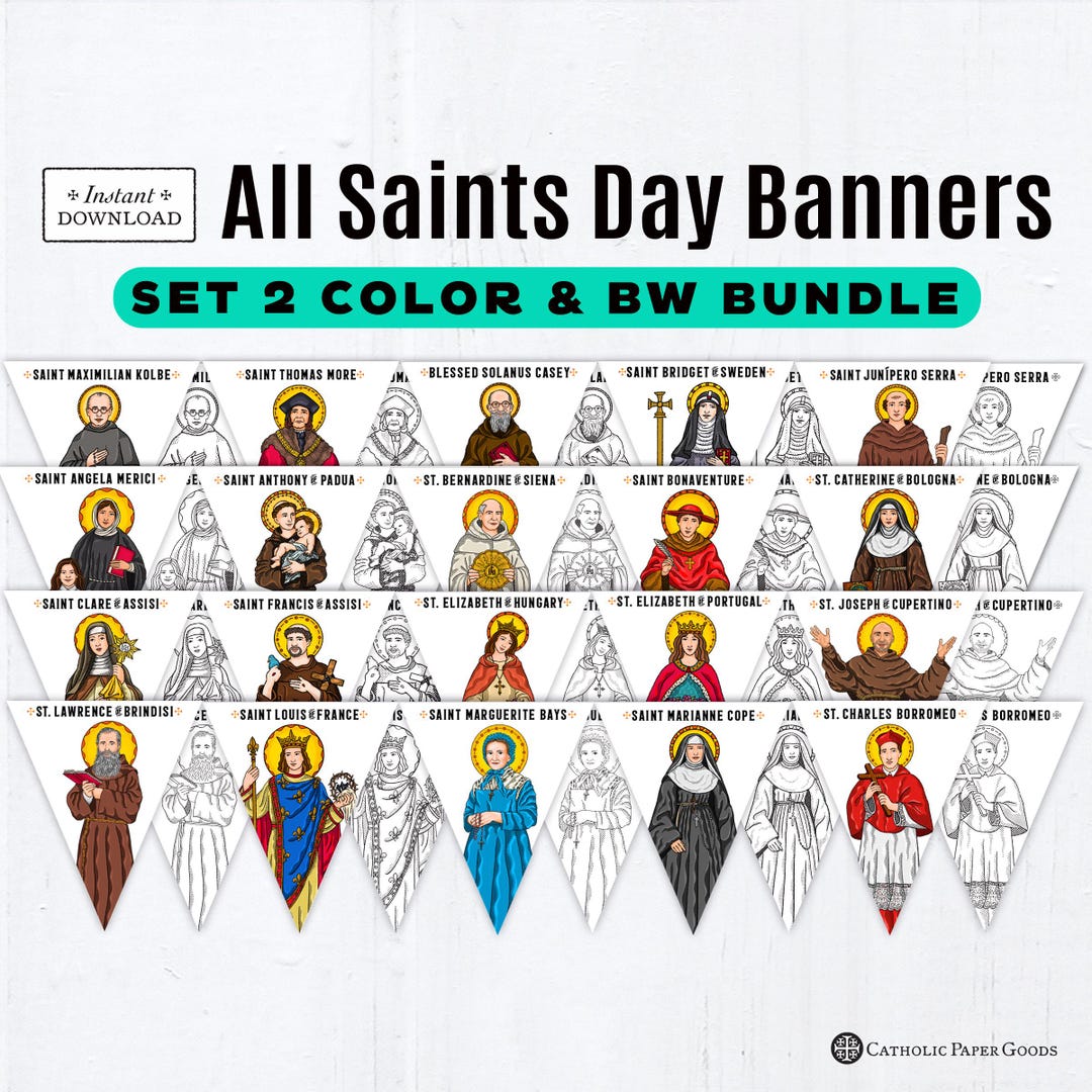 All Saints Day Banner: Color & Coloring Page Bundle (PDF) - Etsy