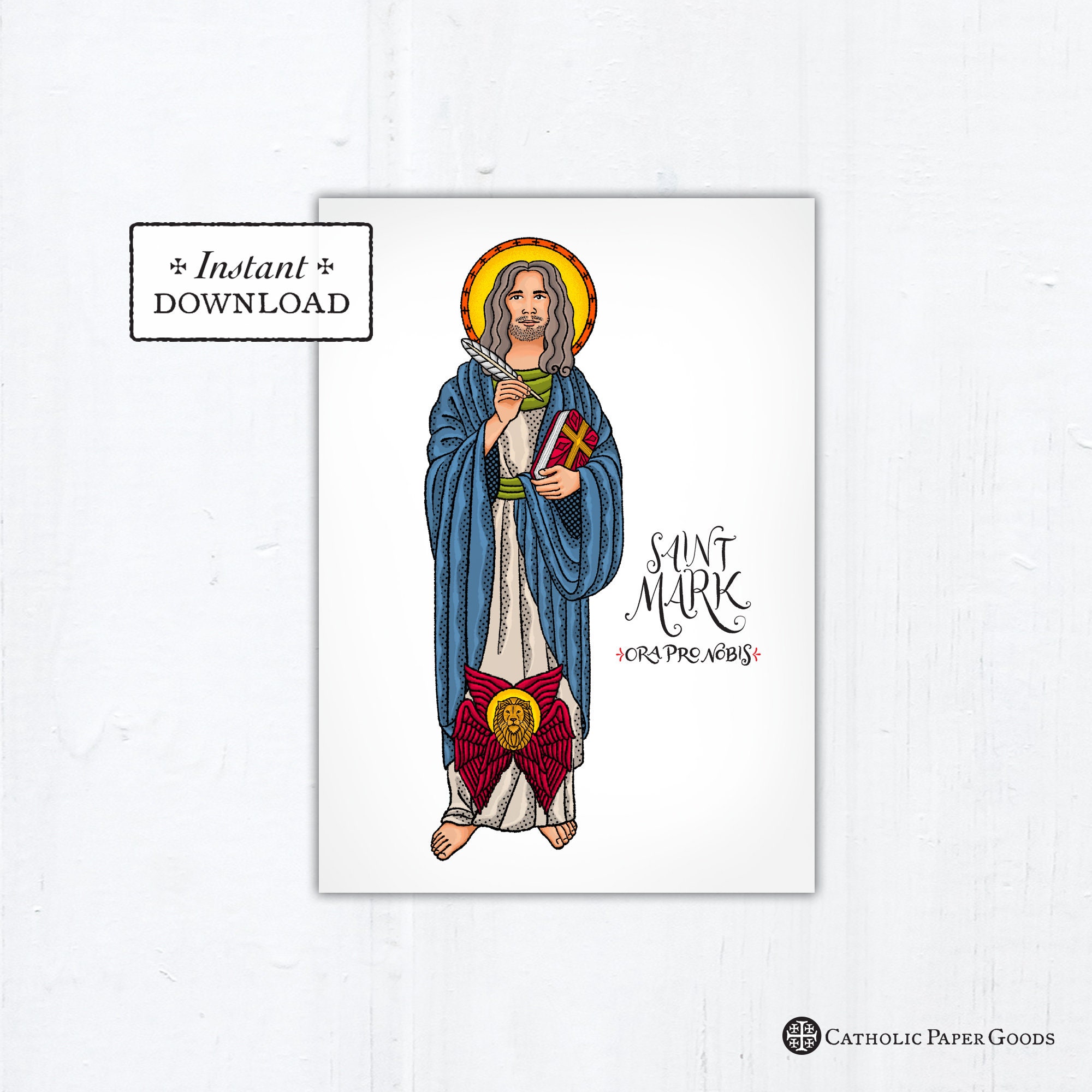 St. Mark Card - Art Print - Instant Download - DIY Downloadable PDF 5x7