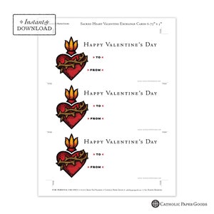 Sacred Heart Immaculate Heart Chaste Heart Valentine Exchange Cards ...