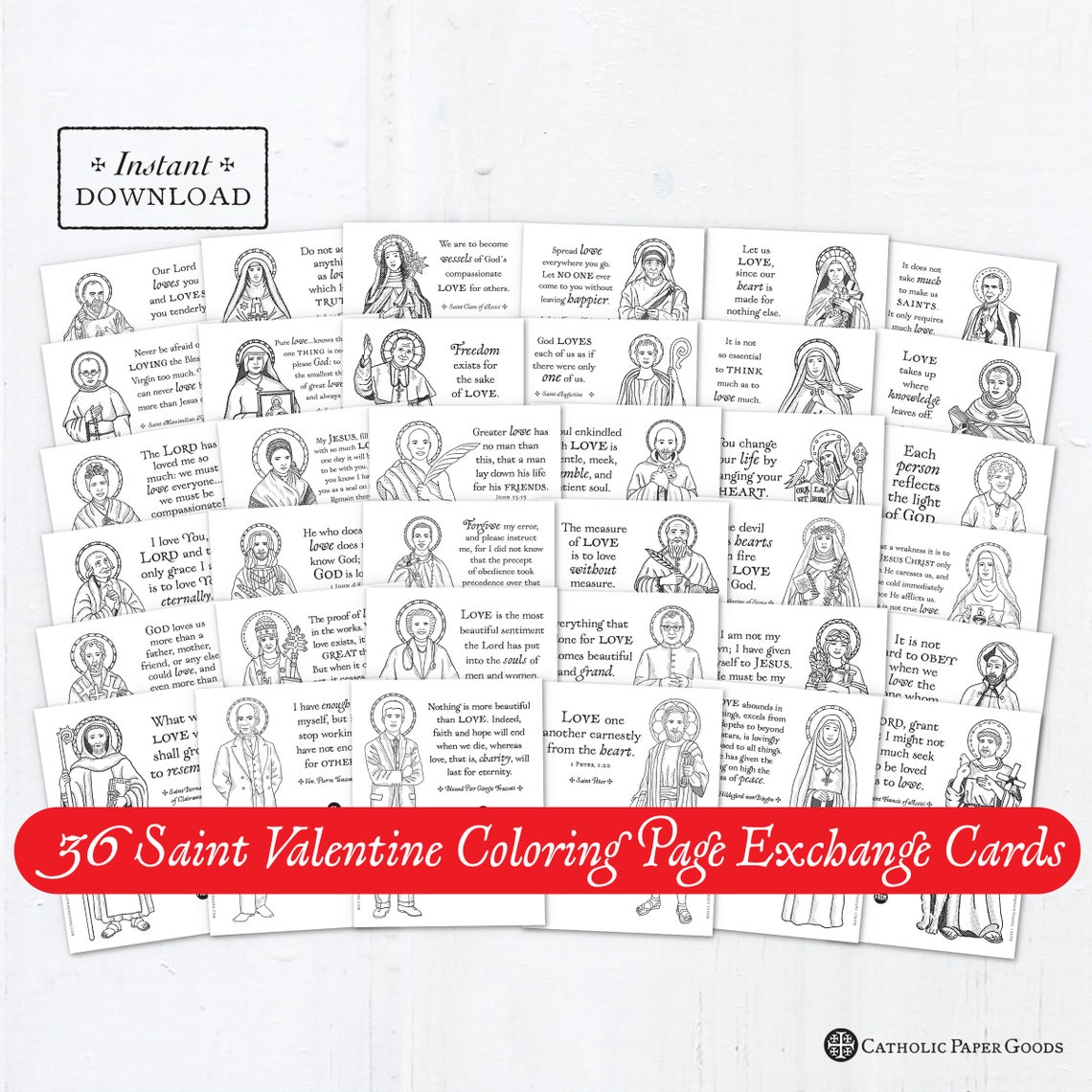 Catholic Saints Coloring Page Valentine Exchange Cards Bundle - Etsy