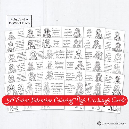 Catholic Saints Valentine Exchange Cards Bundle of 36 Full - Etsy