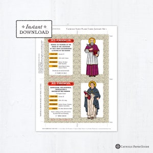 Catholic Saint Flash Cards January Set #1 - Printable - PLUS Bonus ...
