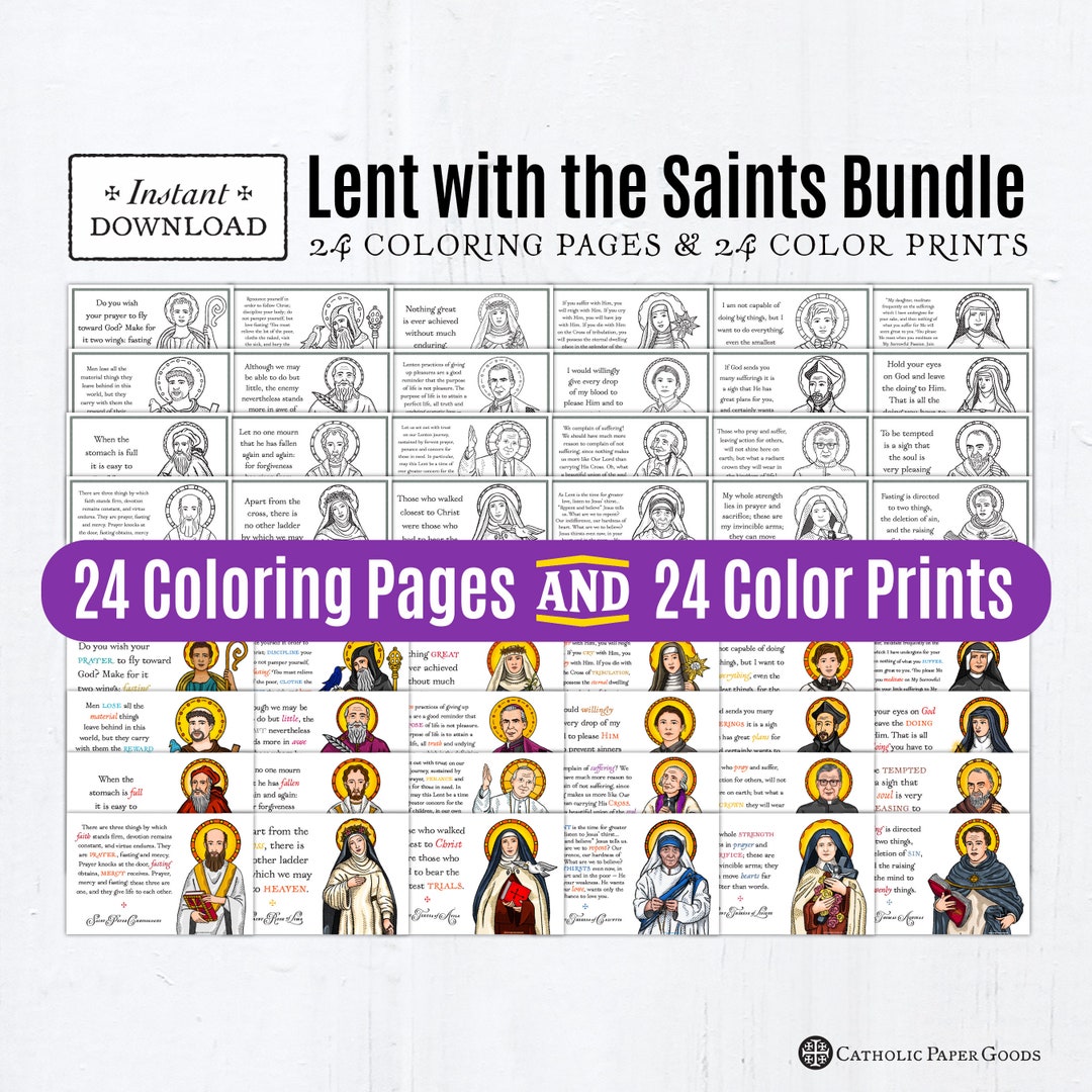 Lent With the Saints Bundle: 24 Printable Catholic Saint Coloring Pages ...