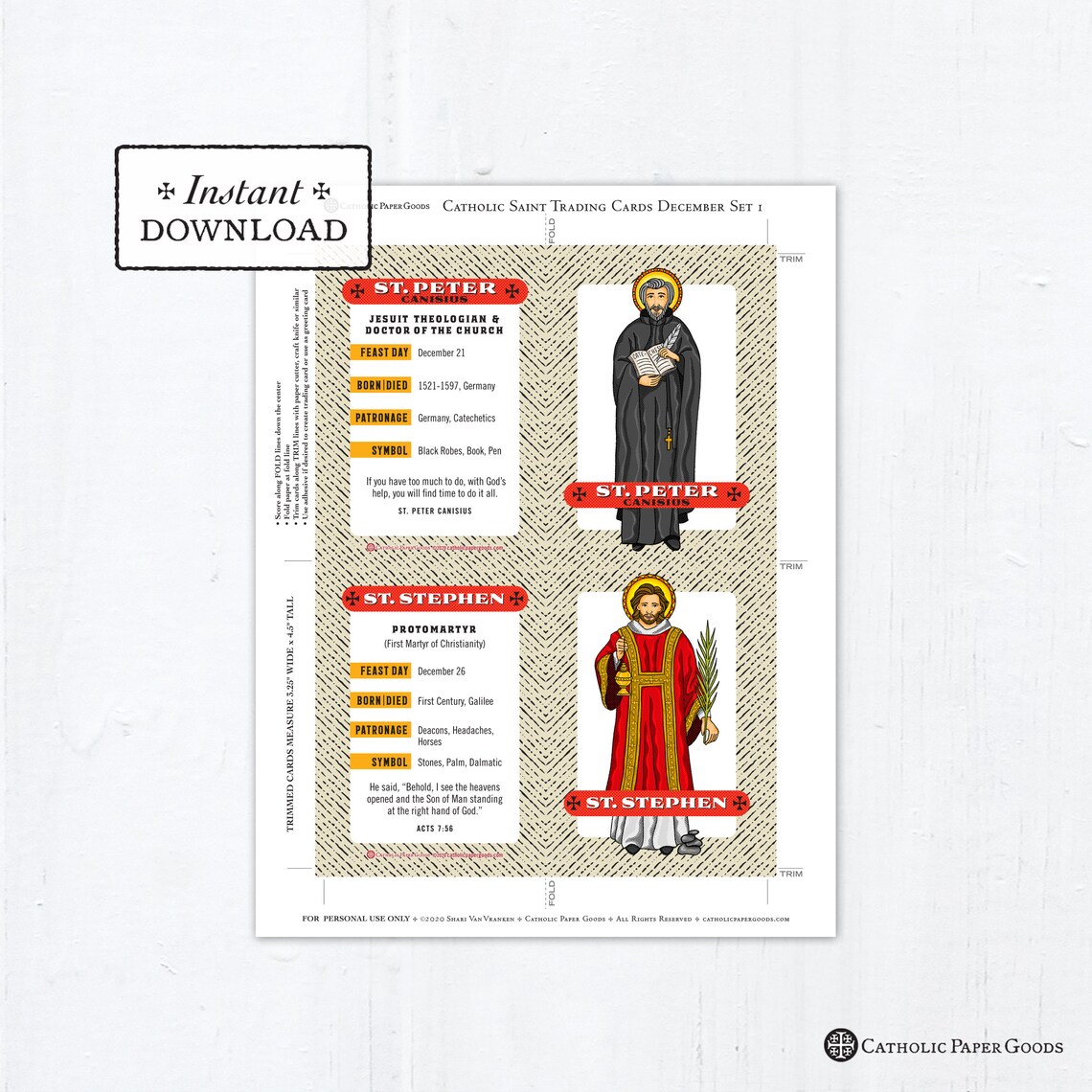 Catholic Saint Trading Cards: December Set #1 + Bonus Coloring Pages ...