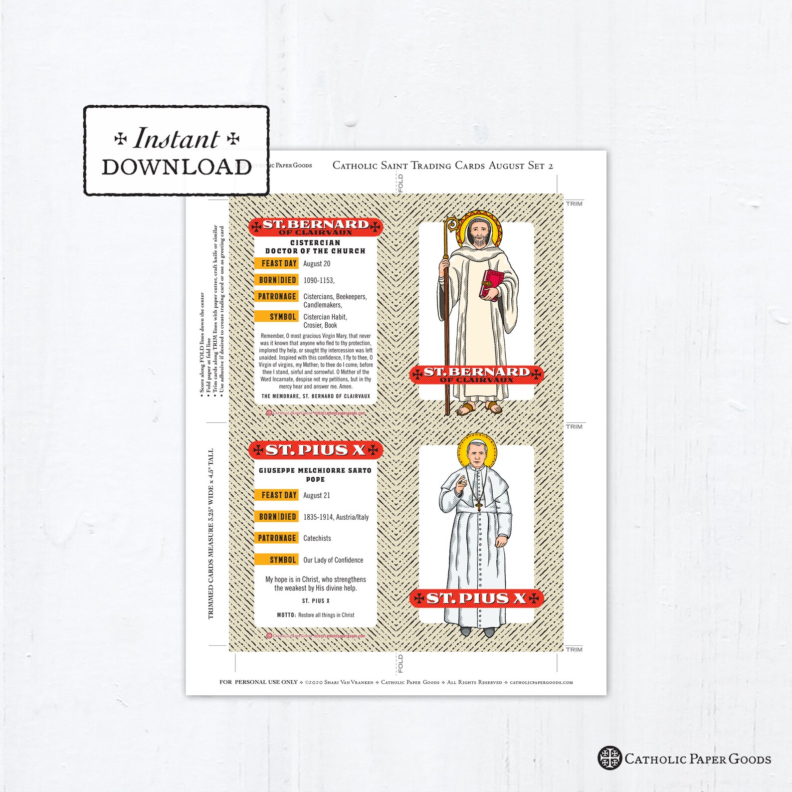 Catholic Saint Trading Cards: August Set #2 + Coloring Pages (printable ...