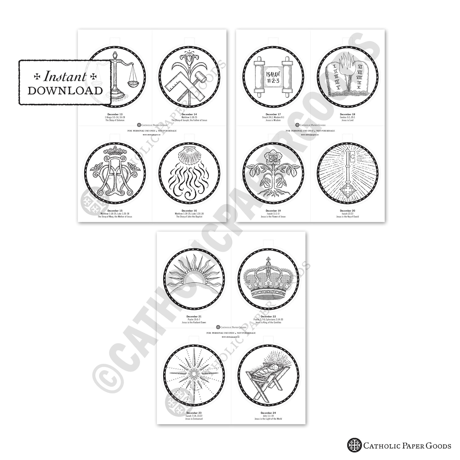 24 Jesse Tree Printable Ornaments PDF Coloring Page - Etsy