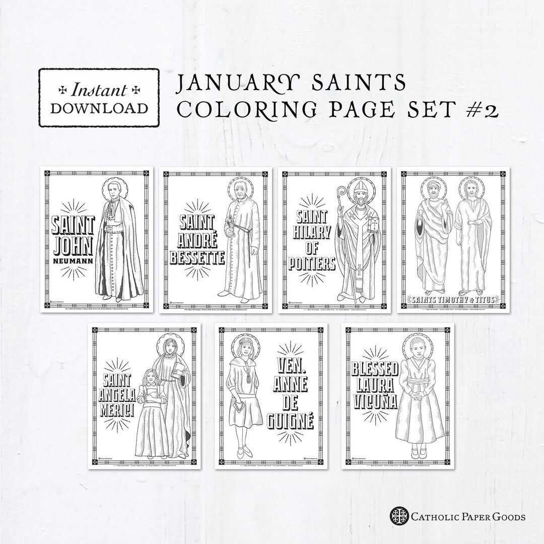 Catholic Coloring Pages - January Saints Set #2 - Bundle of 7 ...