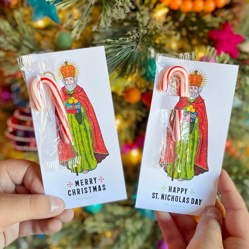 St. Nicholas Printable Miniature Candy Cane Treat Cards, Instant ...