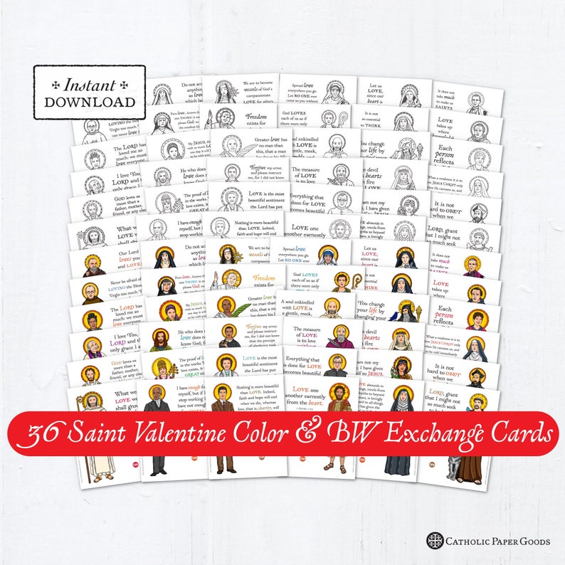 Catholic Saints Valentine Exchange Cards Full Bundle of 36 - Etsy