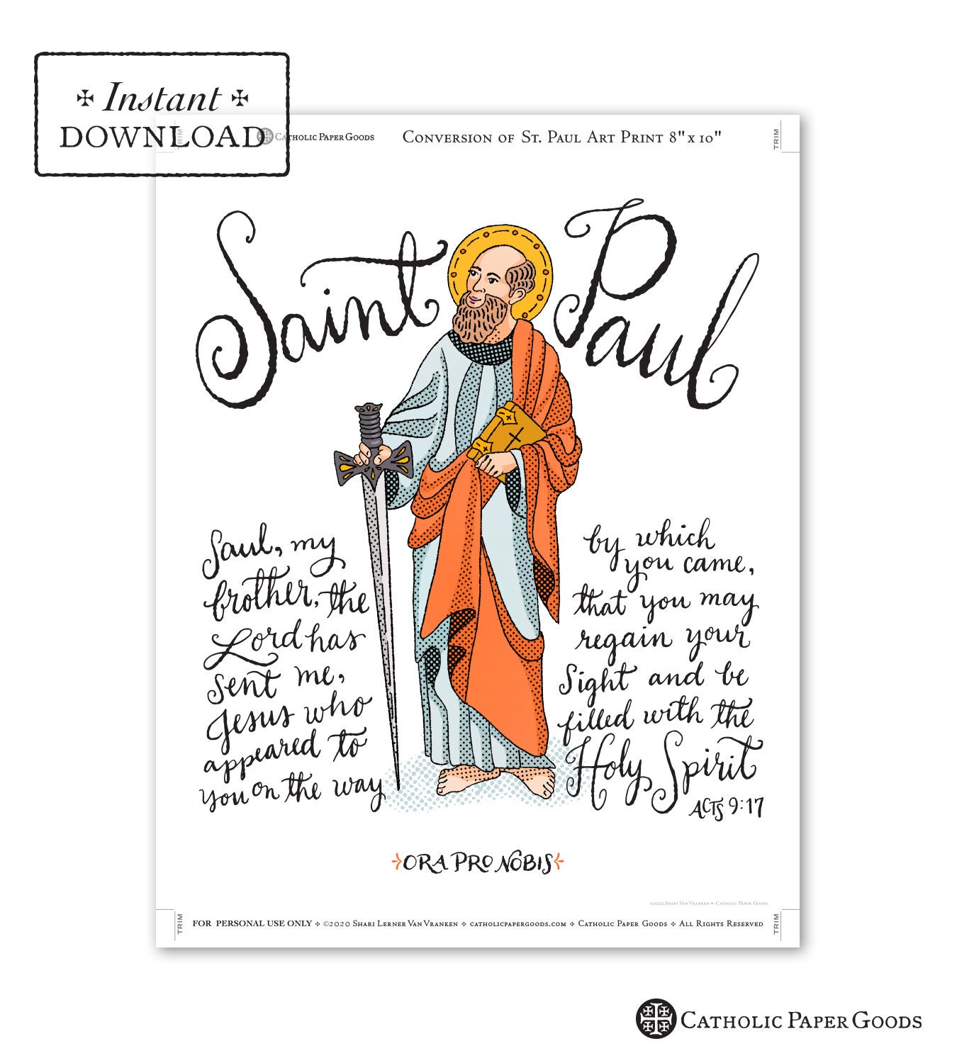The Conversion of St. Paul Frameable Art Print - Instant Download - DIY ...