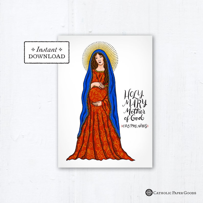 Mary, Mother of God Card, Art Print, Instant Download, DIY Downloadable ...