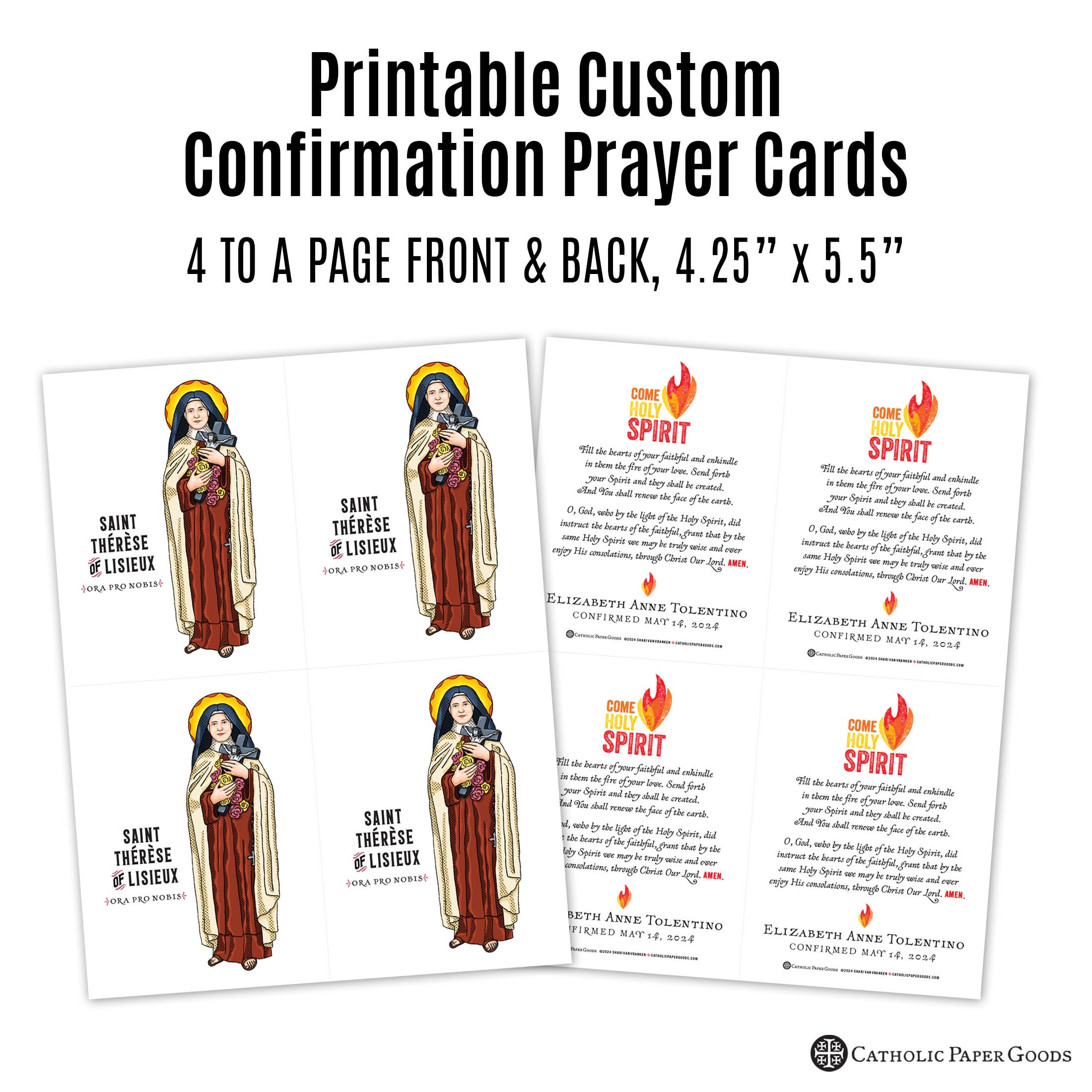 Catholic Confirmation Prayer Cards, Printable Template PDF 4.25x5.5 ...