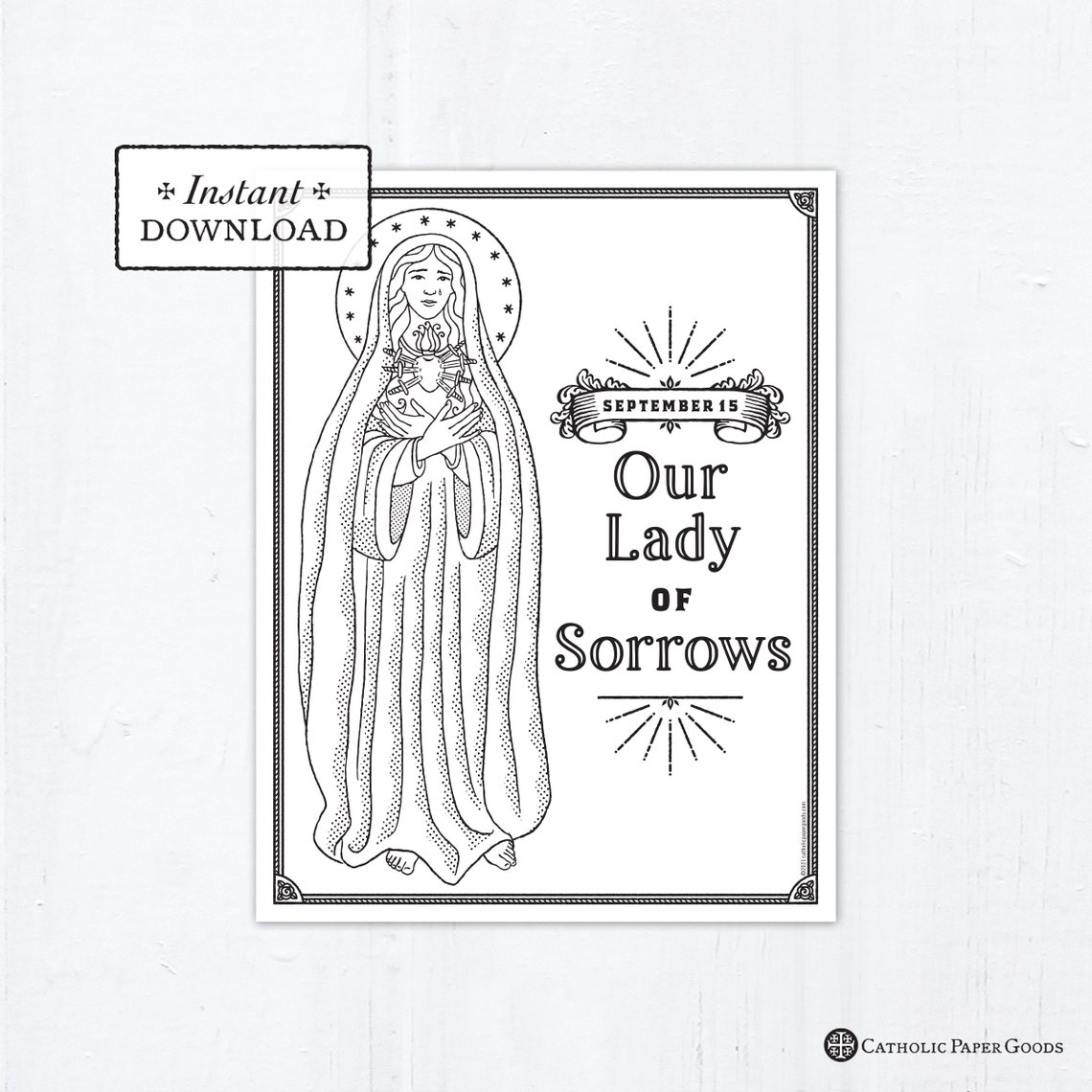Catholic Coloring Page Our Lady of Sorrows Catholic Saints | Etsy