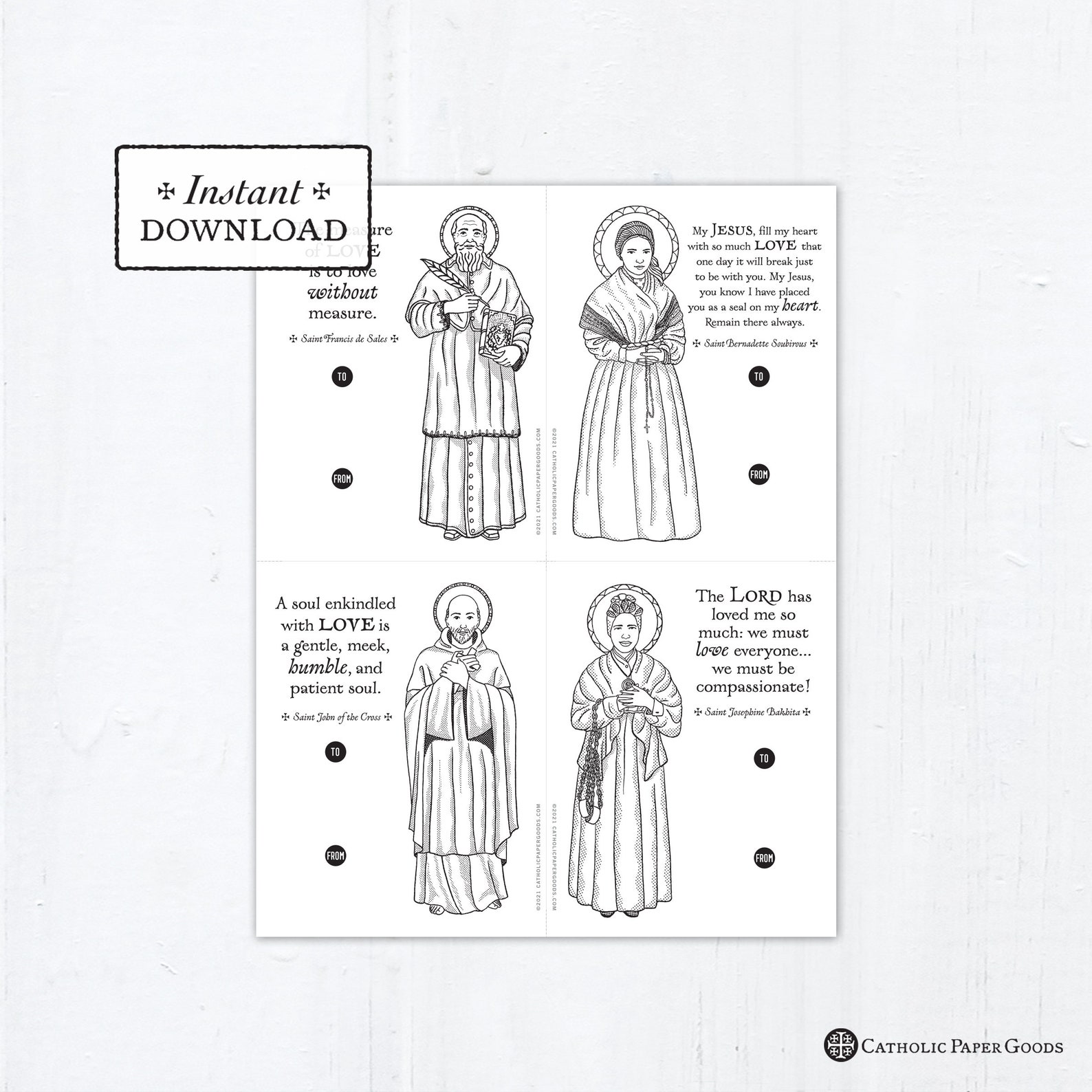 Catholic Saints Coloring Page Valentine Exchange Cards Set 2 | Etsy