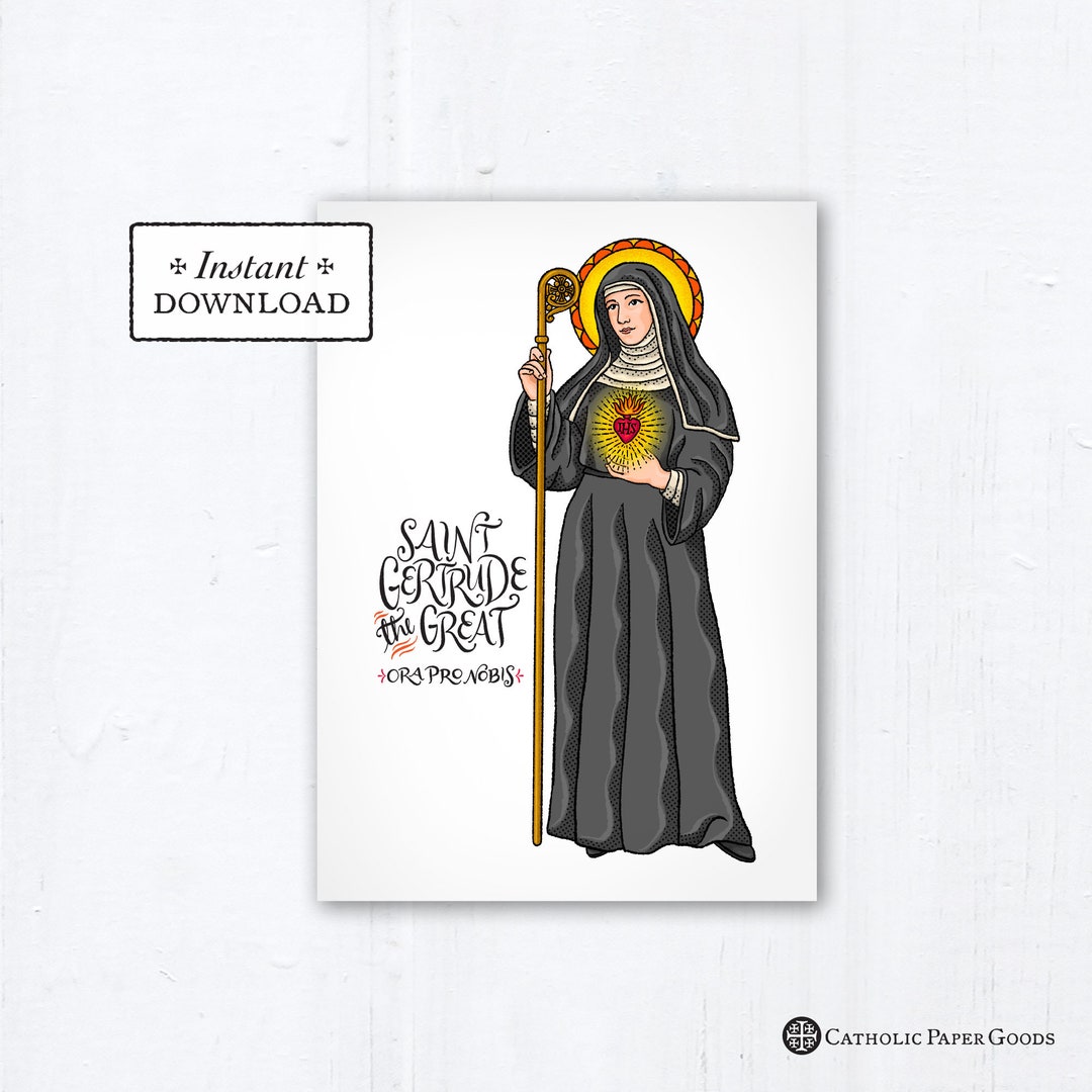 Saint Gertrude the Great Card, Art Print, Instant Download, PDF 5x7 ...