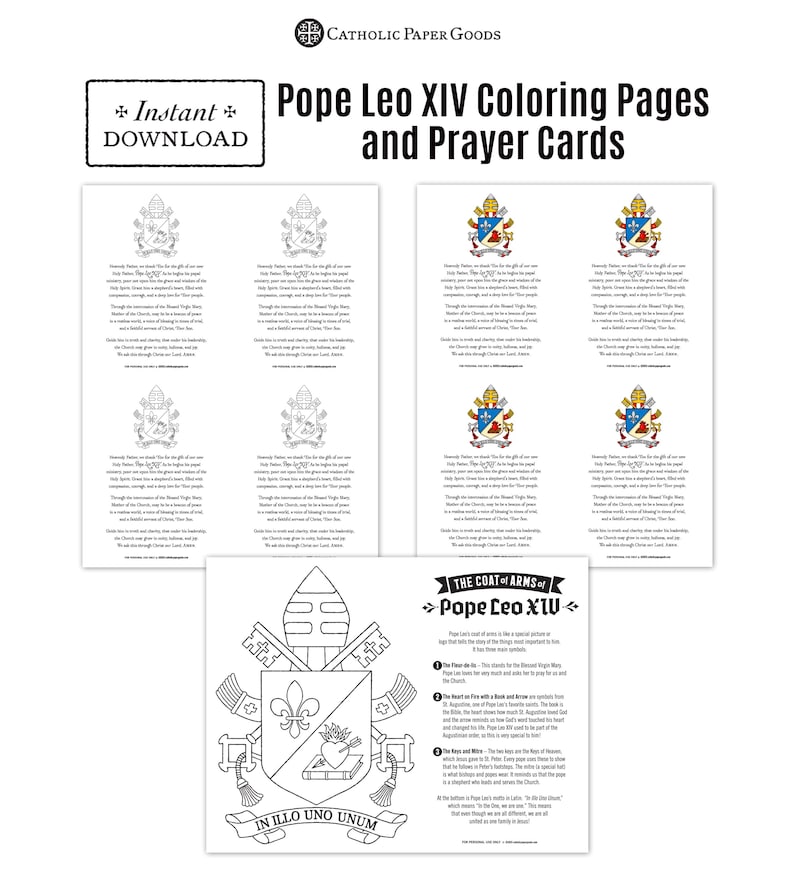 Pope Leo XIV Coloring Pages: Catholic Prayer Cards (printable PDF ...