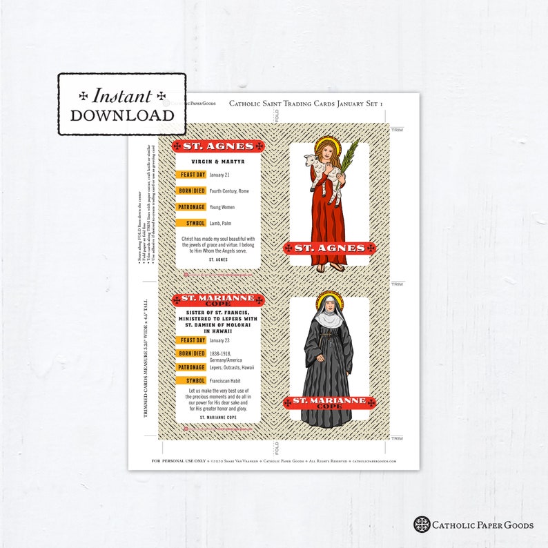 Catholic Saint Trading Cards January Set 1 Printable PLUS | Etsy