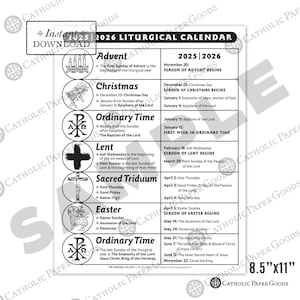 2025-26 Catholic Liturgical Calendar: Color & BW Printable (PDF 8.5x11 ...