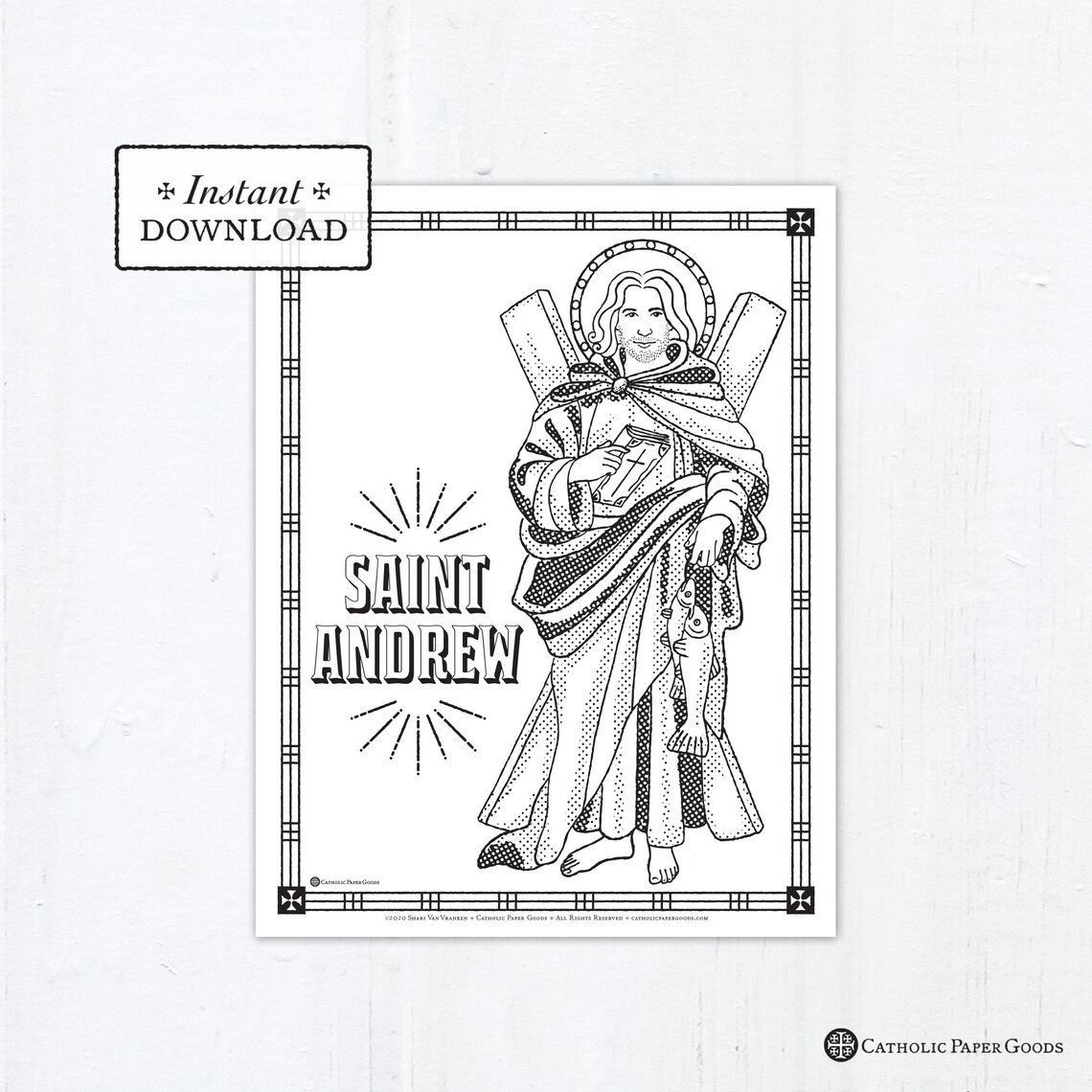 Catholic Coloring Page Saint Andrew Catholic Saints - Etsy