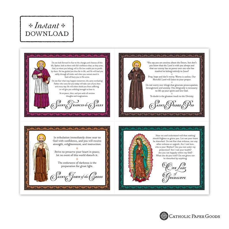 Saint Quotes on Anxiety Printable Catholic Art Prints Saint - Etsy
