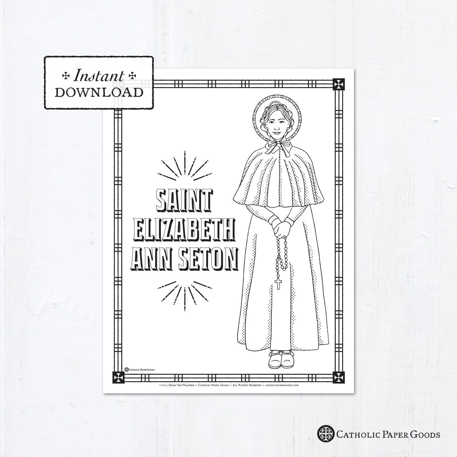 Saint Elizabeth Ann Seton Coloring Page: Catholic Saints Art (PDF ...