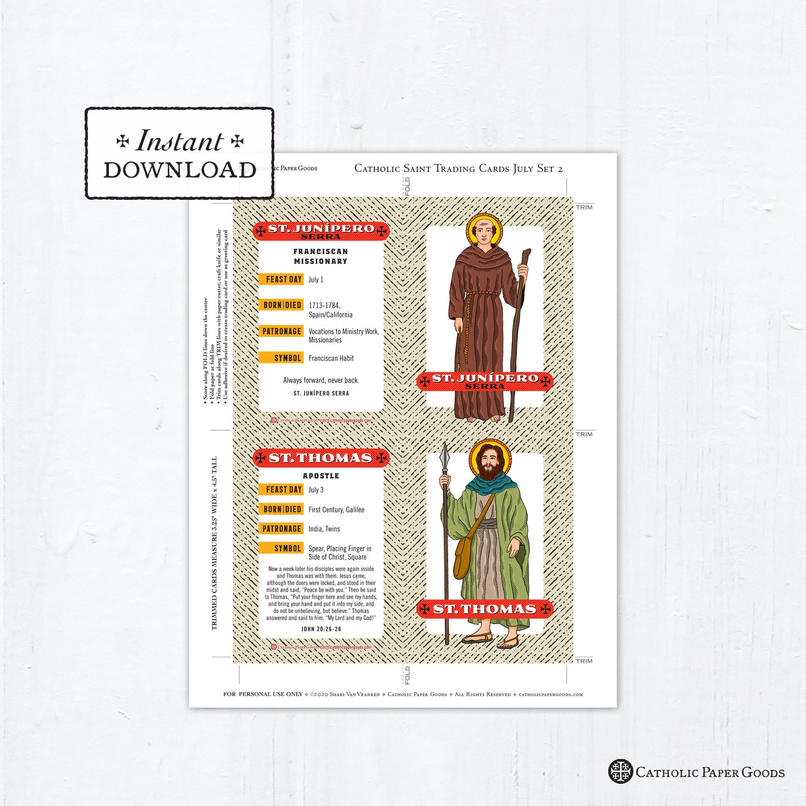 Catholic Saint Trading Cards: July Set #2 + Coloring Pages (printable ...