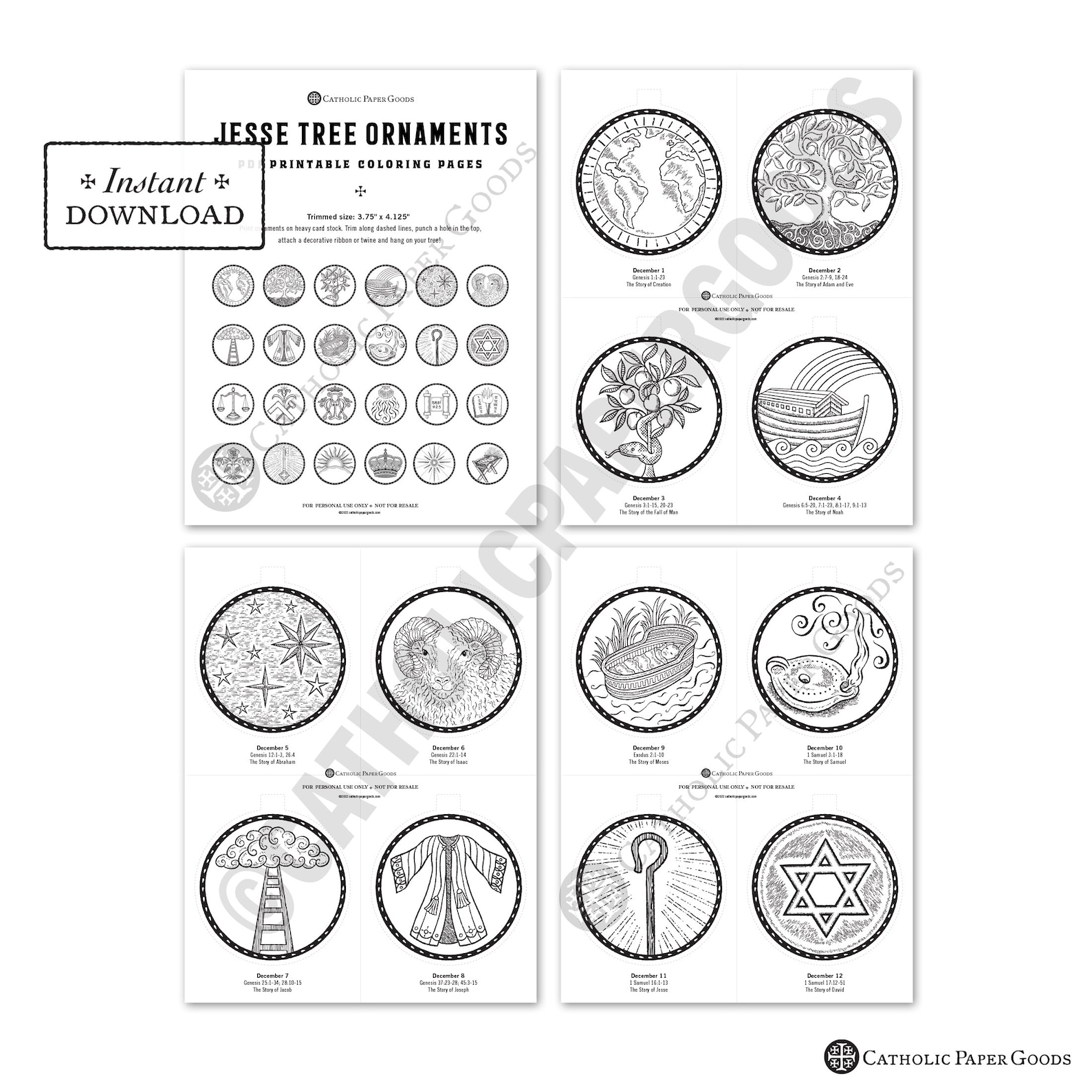24 Jesse Tree Printable Ornaments PDF Coloring Page - Etsy