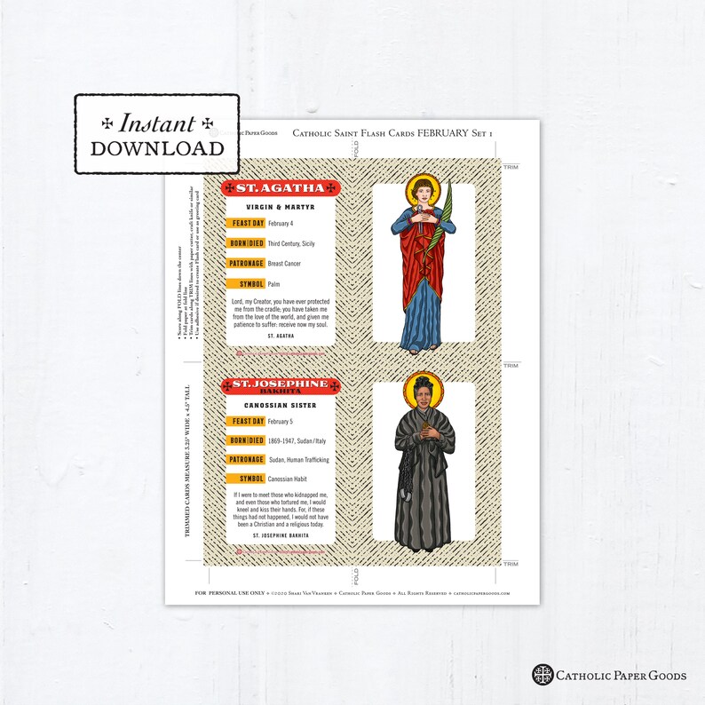 Catholic Saint Flash Cards: February Set #1 + Coloring Pages (DIY ...