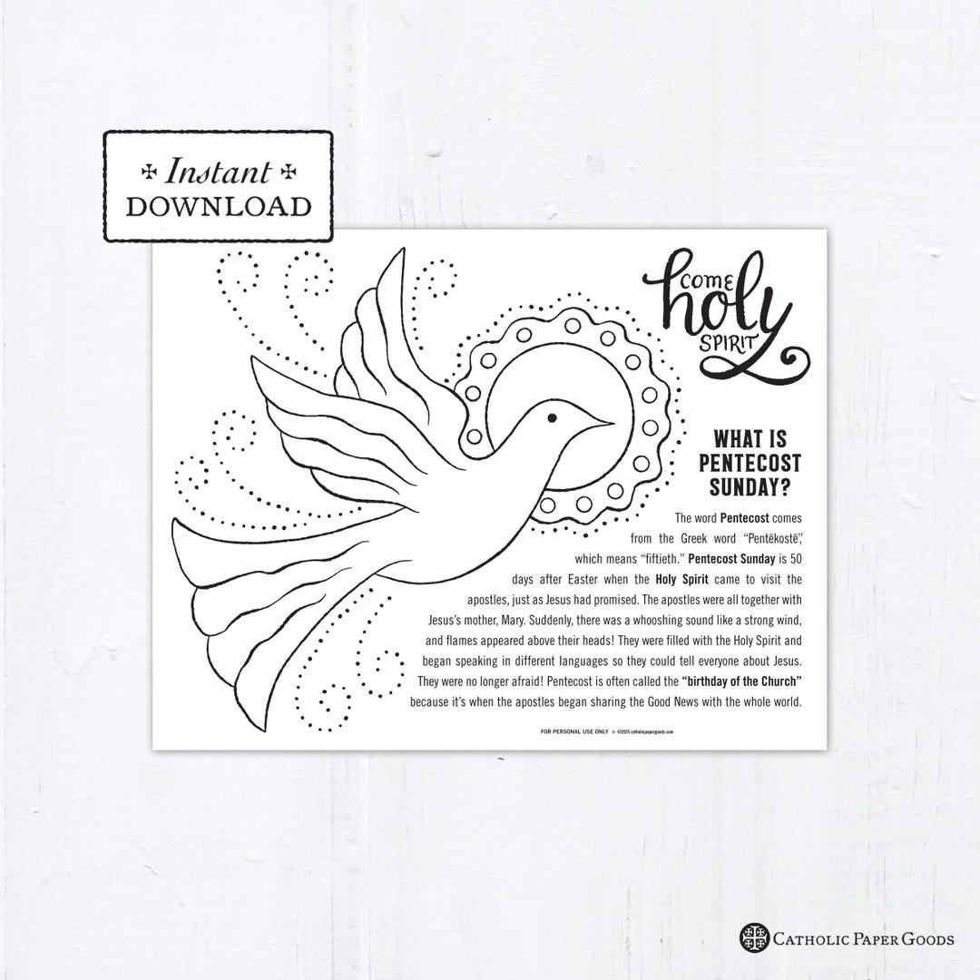 Pentecost Sunday Coloring Page, Come Holy Spirit, Catholic Printable ...