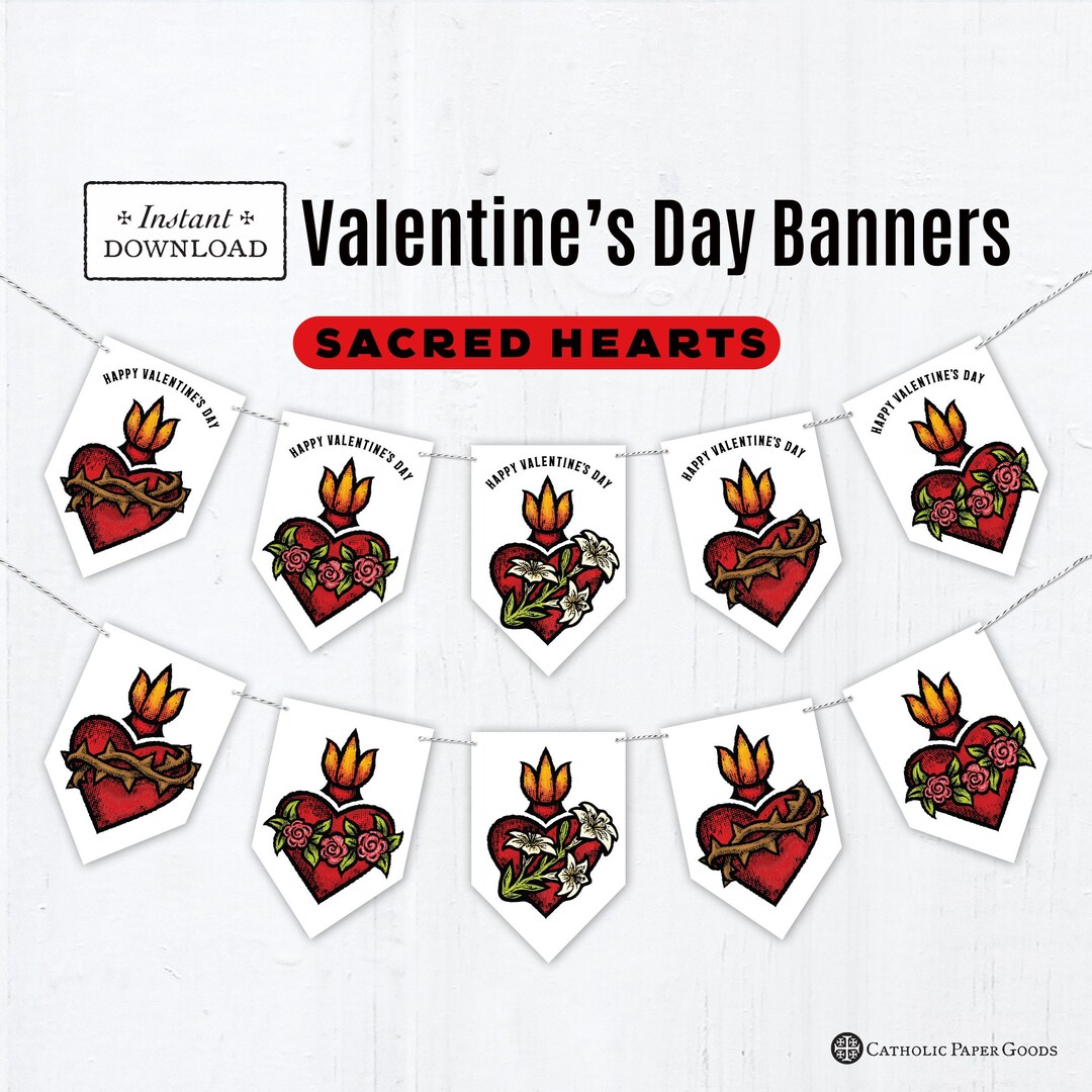 Sacred Hearts Valentine's Day Banners, Printable Banners, Valentine's ...