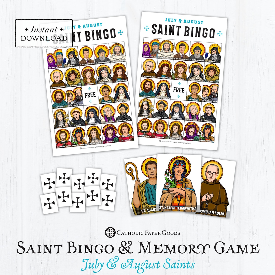 Saint Bingo Game, Saint Memory Game, July & August Saints, Catholic ...