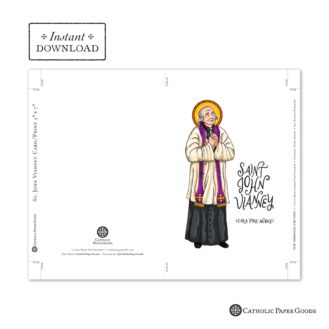 St. John Vianney Card - Art Print - Instant Download - DIY Downloadable ...