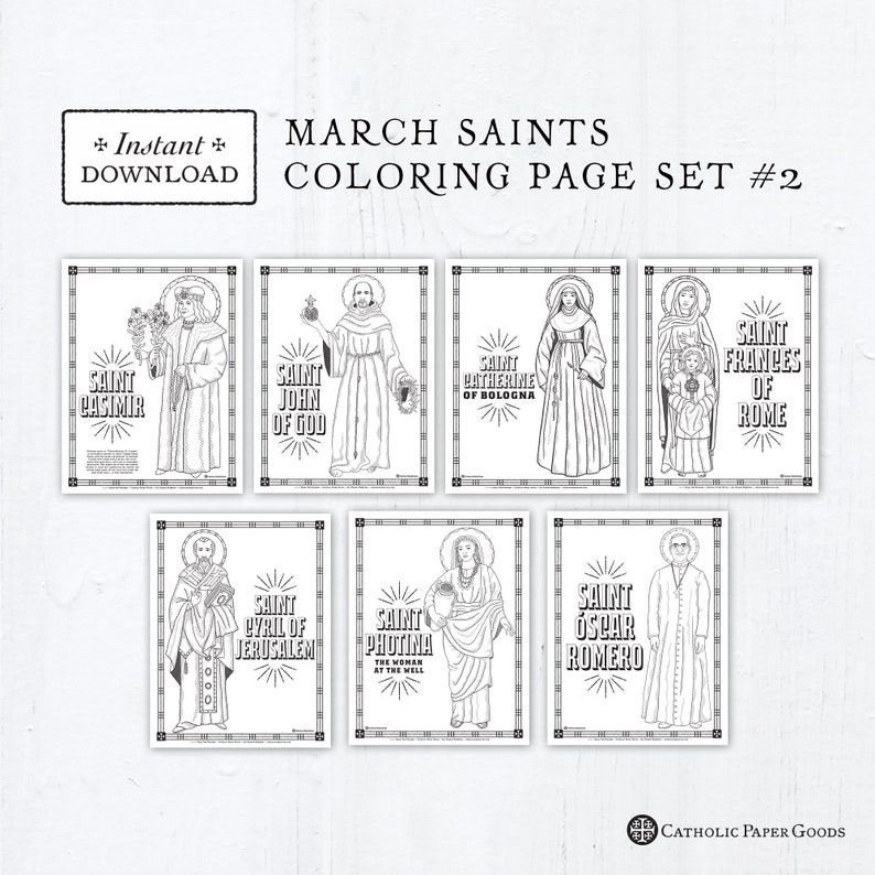 Catholic Coloring Pages March Saints Set 2 Bundle of 7 | Etsy