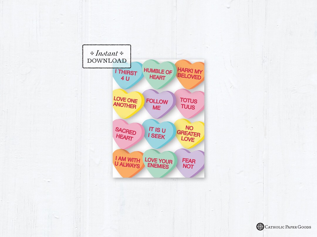 Catholic Valentine Greeting Card Conversation Hearts Valentine Card ...