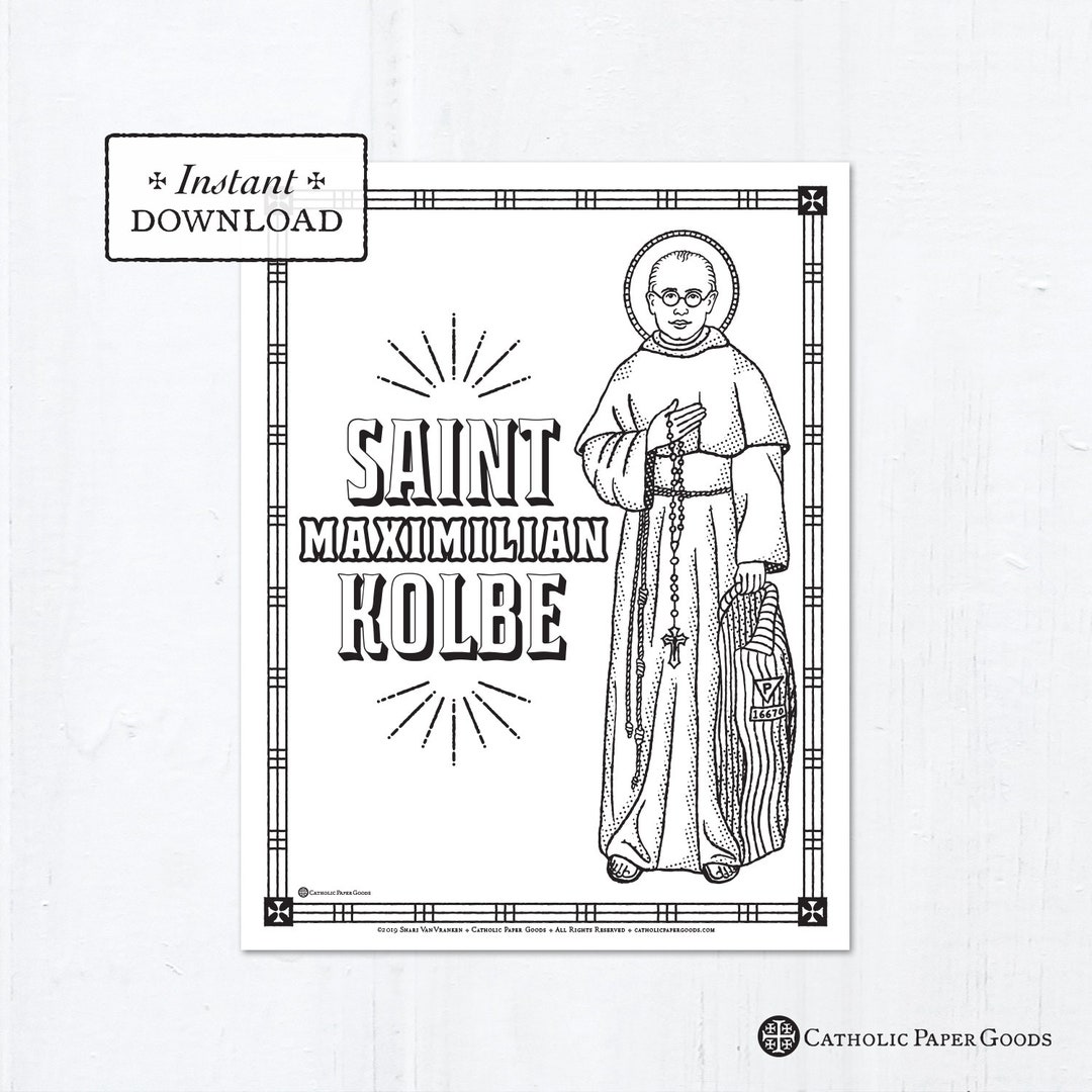 Saint Maximilian Kolbe Coloring Page: Catholic Saints (PDF Digital ...