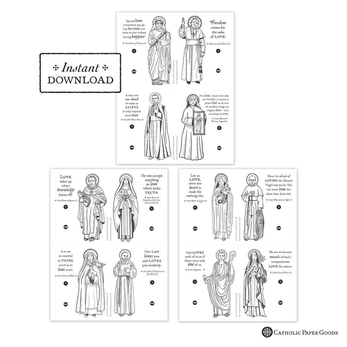 Catholic Saints Coloring Page Valentine Exchange Cards Bundle - Etsy