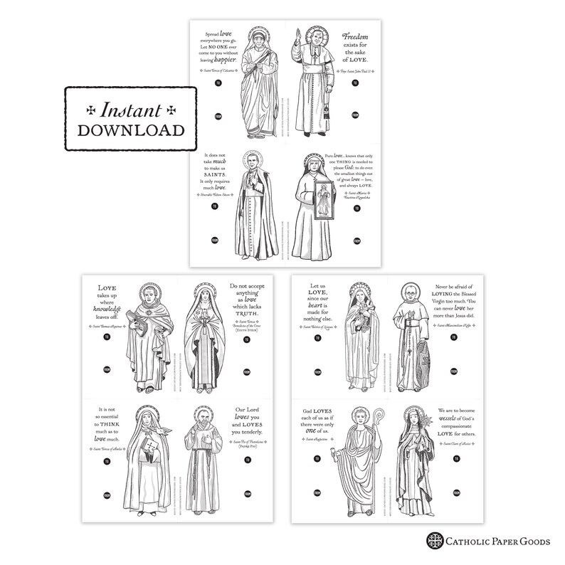 Catholic Saints Coloring Page Valentine Exchange Cards Bundle | Etsy