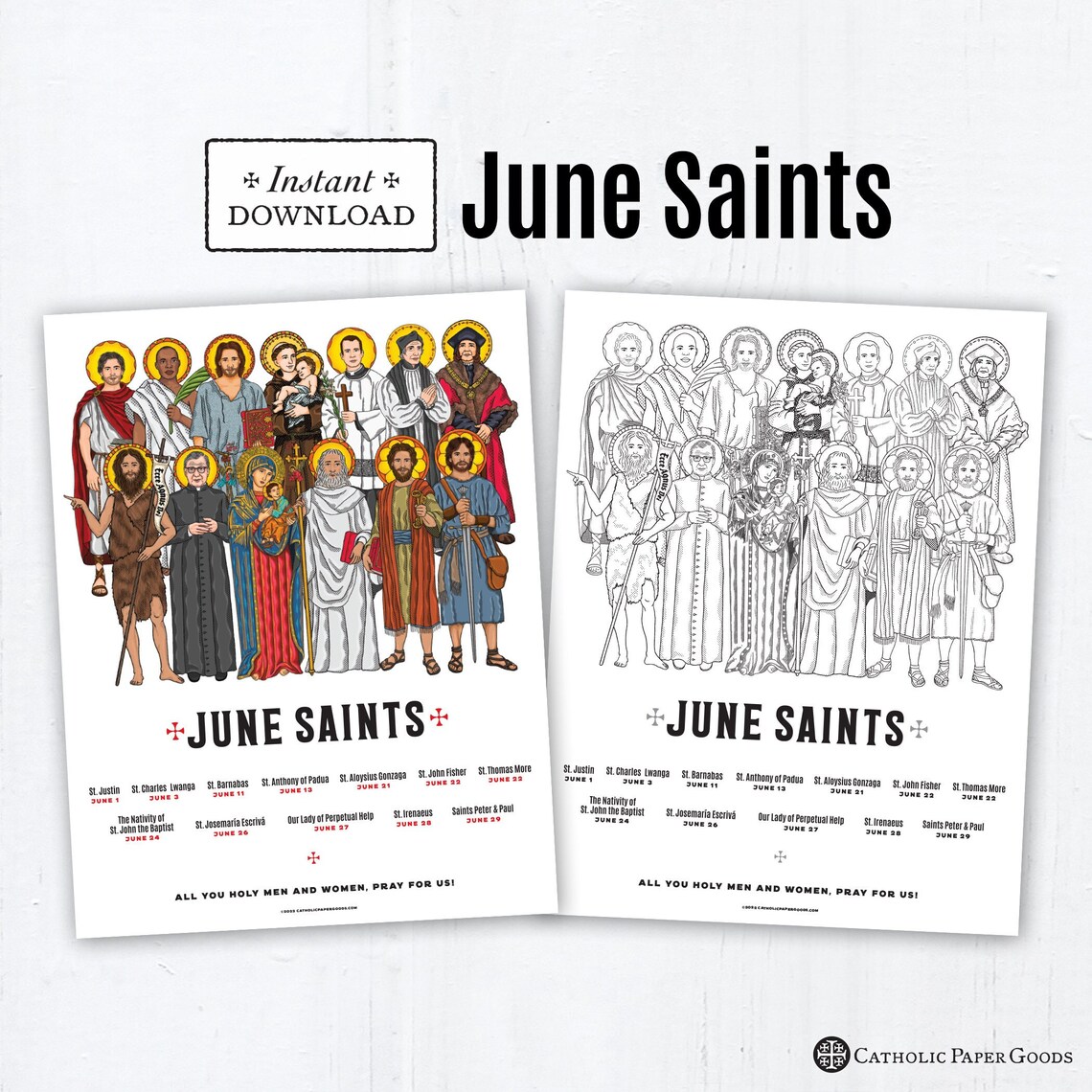 June Saints Color Printable Guide and Coloring Pages 3 | Etsy