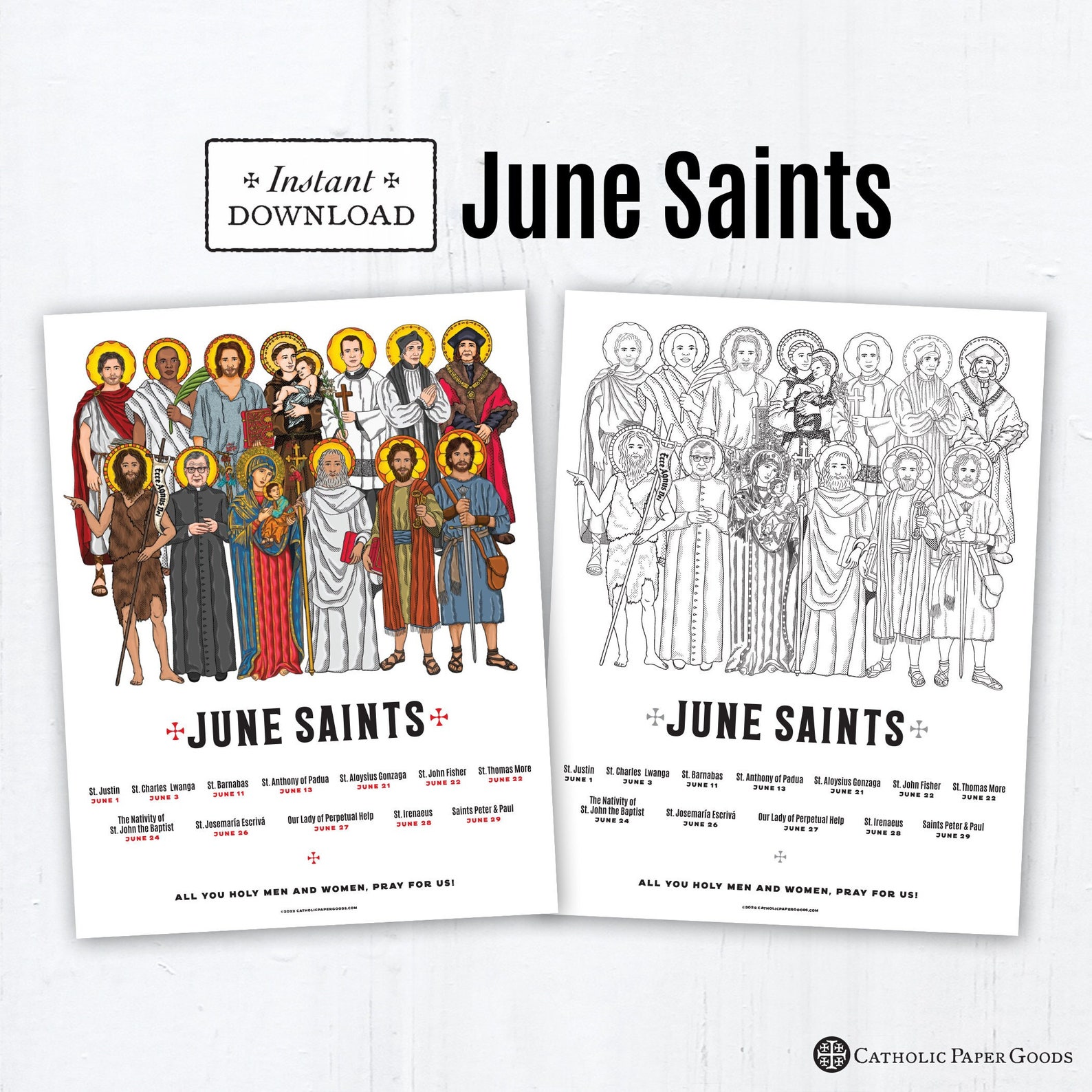 June Saints Color Printable Guide and Coloring Pages 3 | Etsy