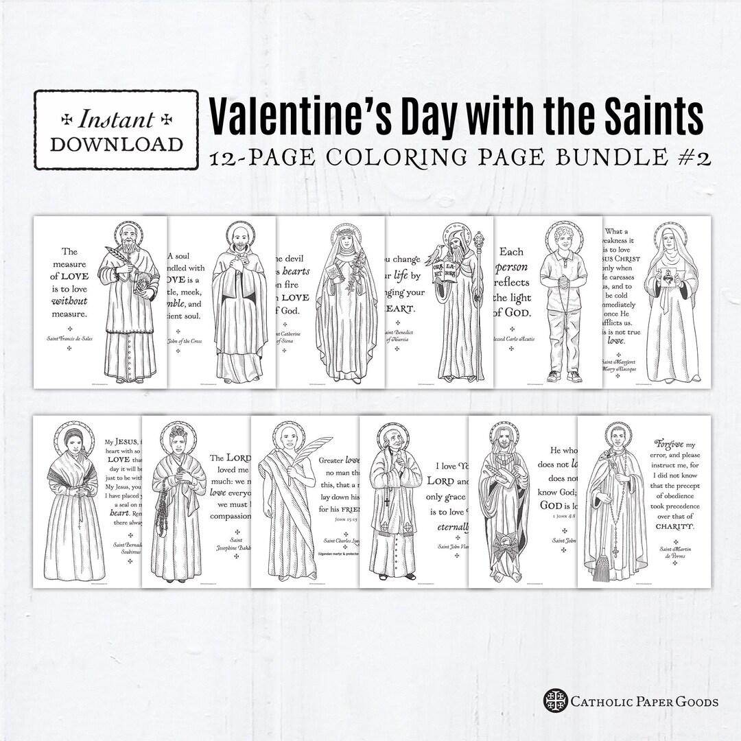 Catholic Saints Valentine Coloring Pages Set 2 Printable 12 Pages Pdf