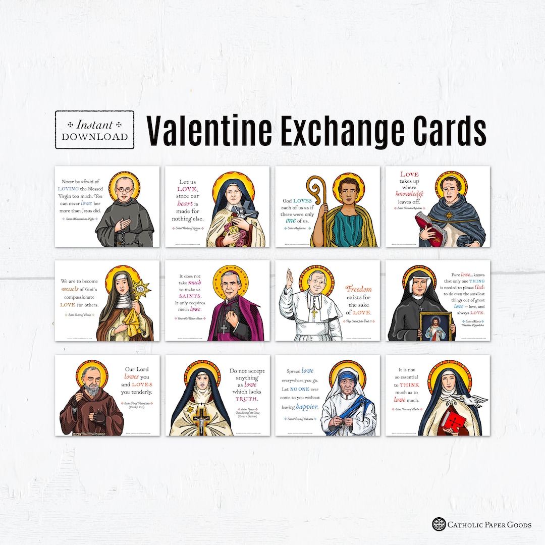 Catholic Saints Valentine Horizontal Exchange Cards Set 1, Printable ...
