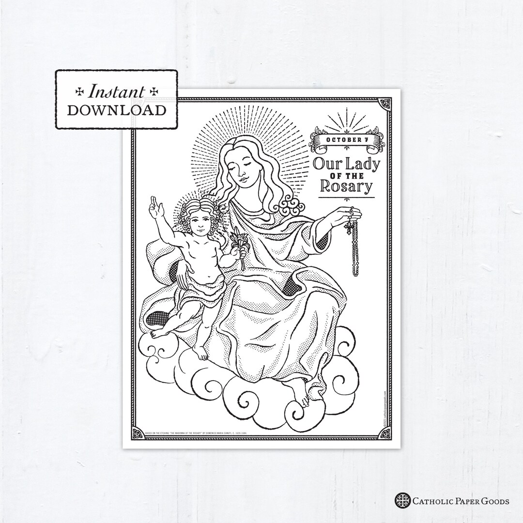 Catholic Coloring Page - Our Lady of the Rosary - Catholic Marian Art ...