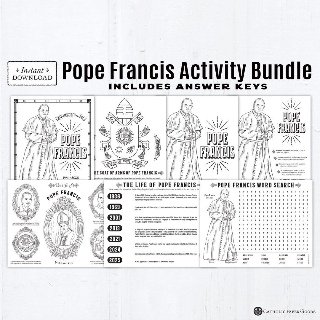 Pope Francis Activity Bundle: Coloring Pages, Timeline, Word Search ...